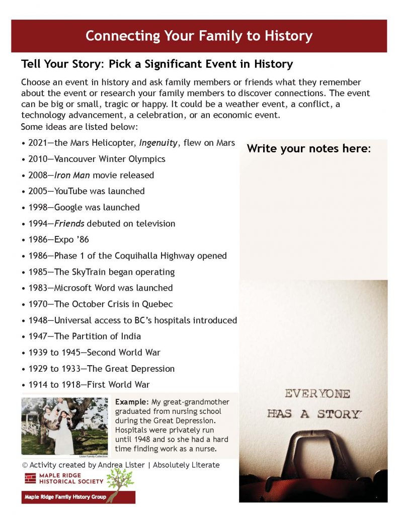 Family History Activities – Maple Ridge Museum