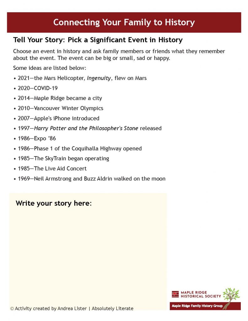 Family History Activities – Maple Ridge Museum